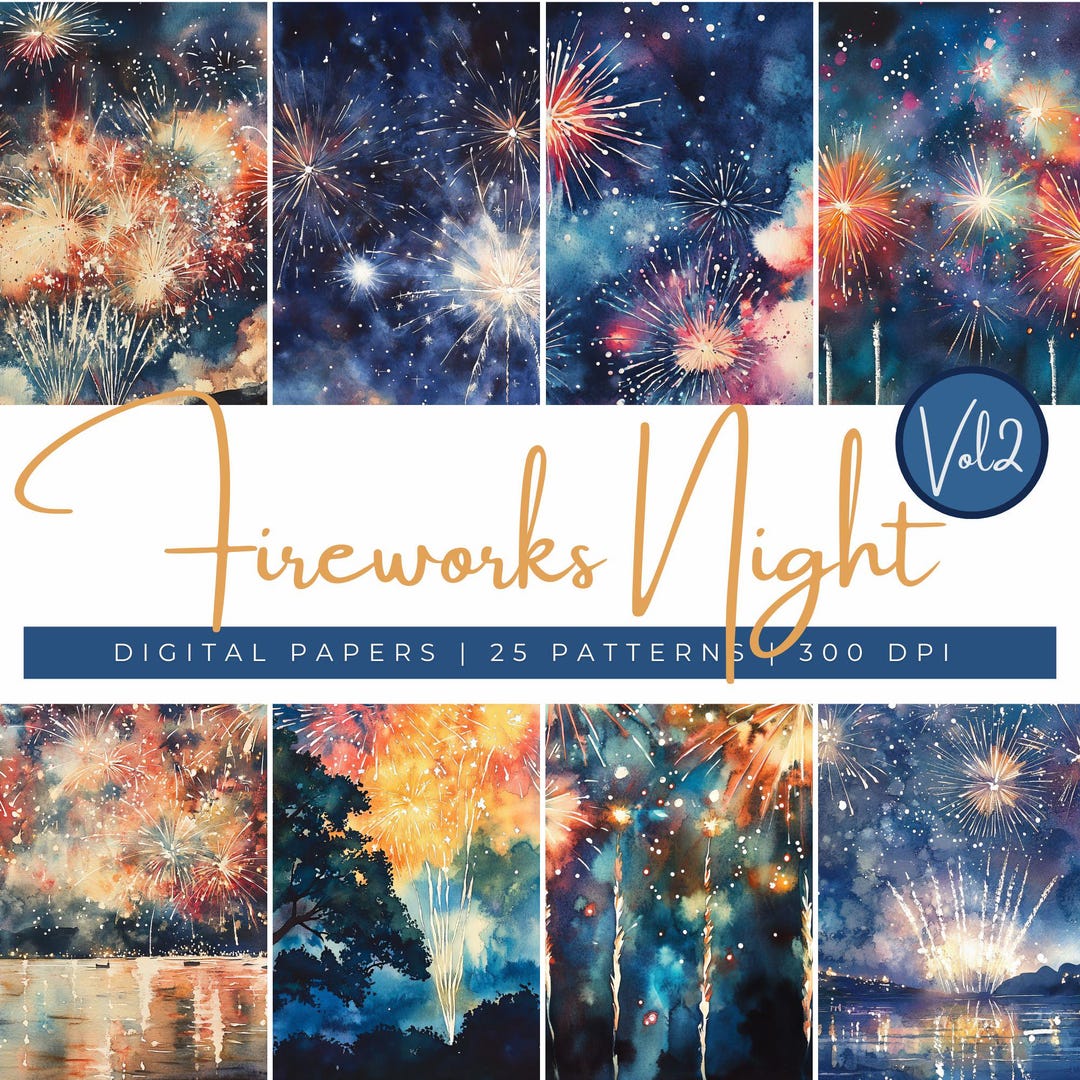 New Year Fireworks Party Backgrounds, Watercolour Firework Nights Paper ...