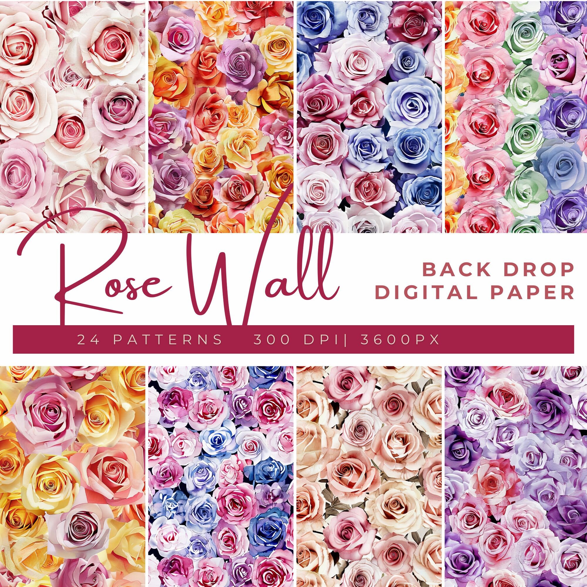 Rose Wall Digital Paper, Rose Texture Back Drop, Bright Flowers ...