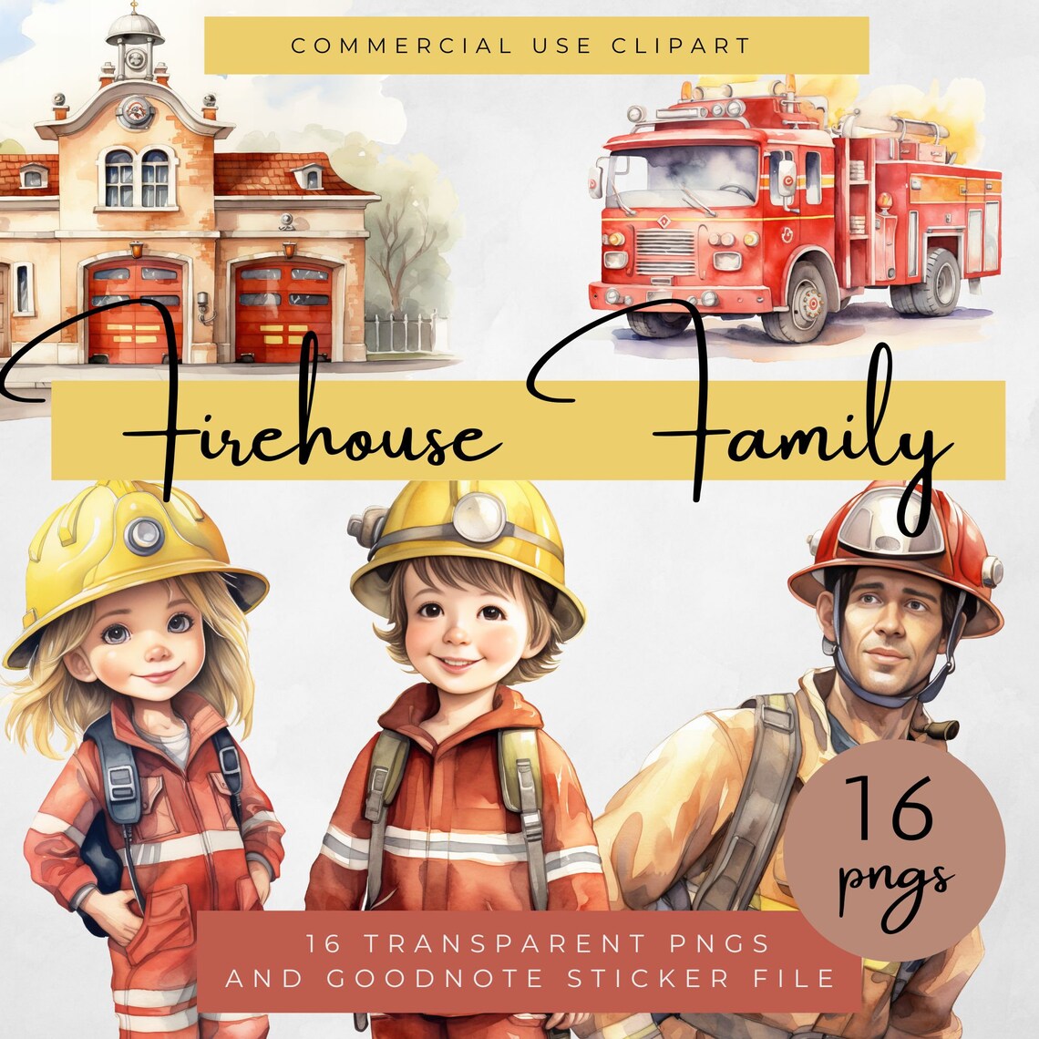 Firetruck Clipart, Fireman Art, Kids Dressed up as Firefighters Clip ...
