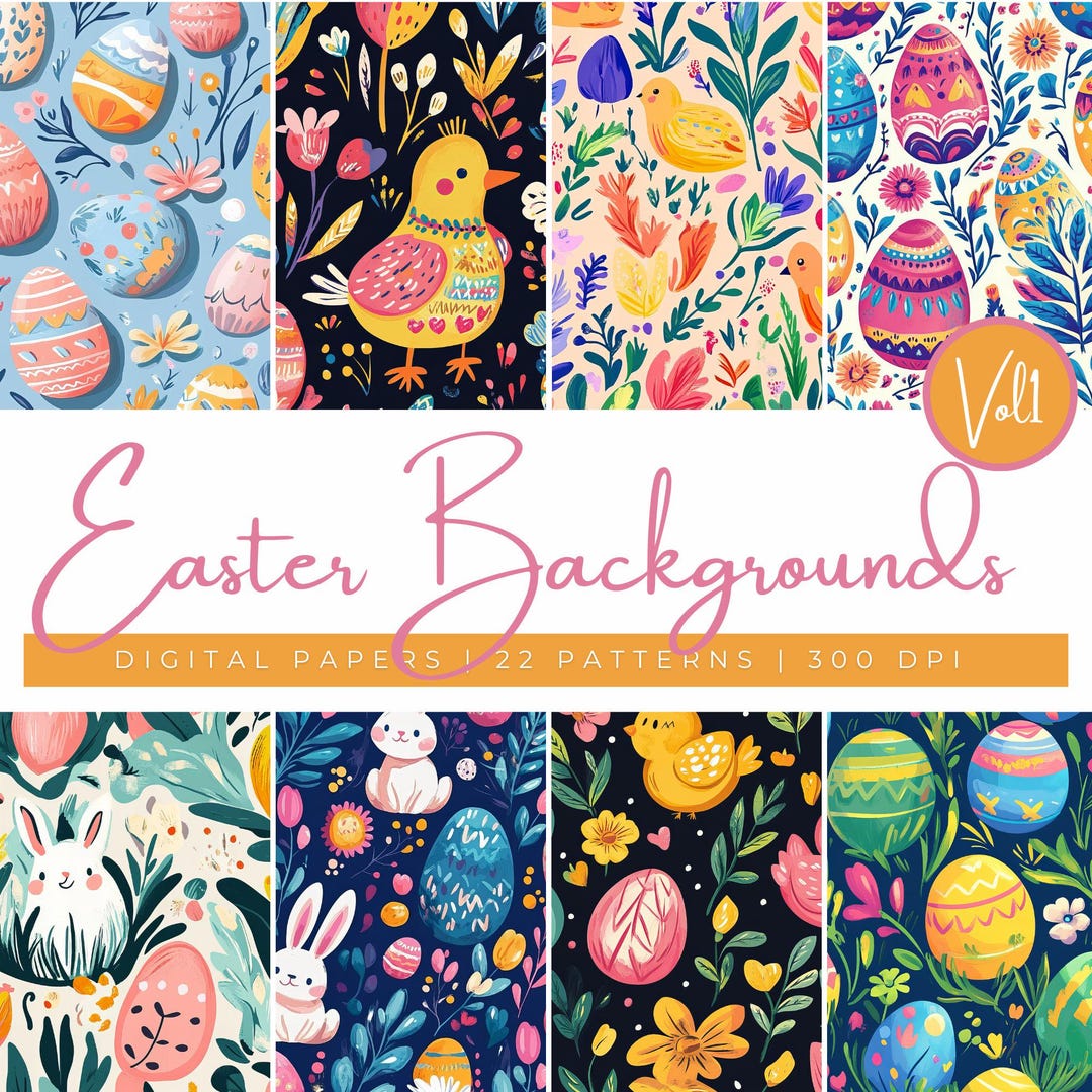 Easter Backgrounds Digital Papers, Colourful Easter Egg Backgrounds ...