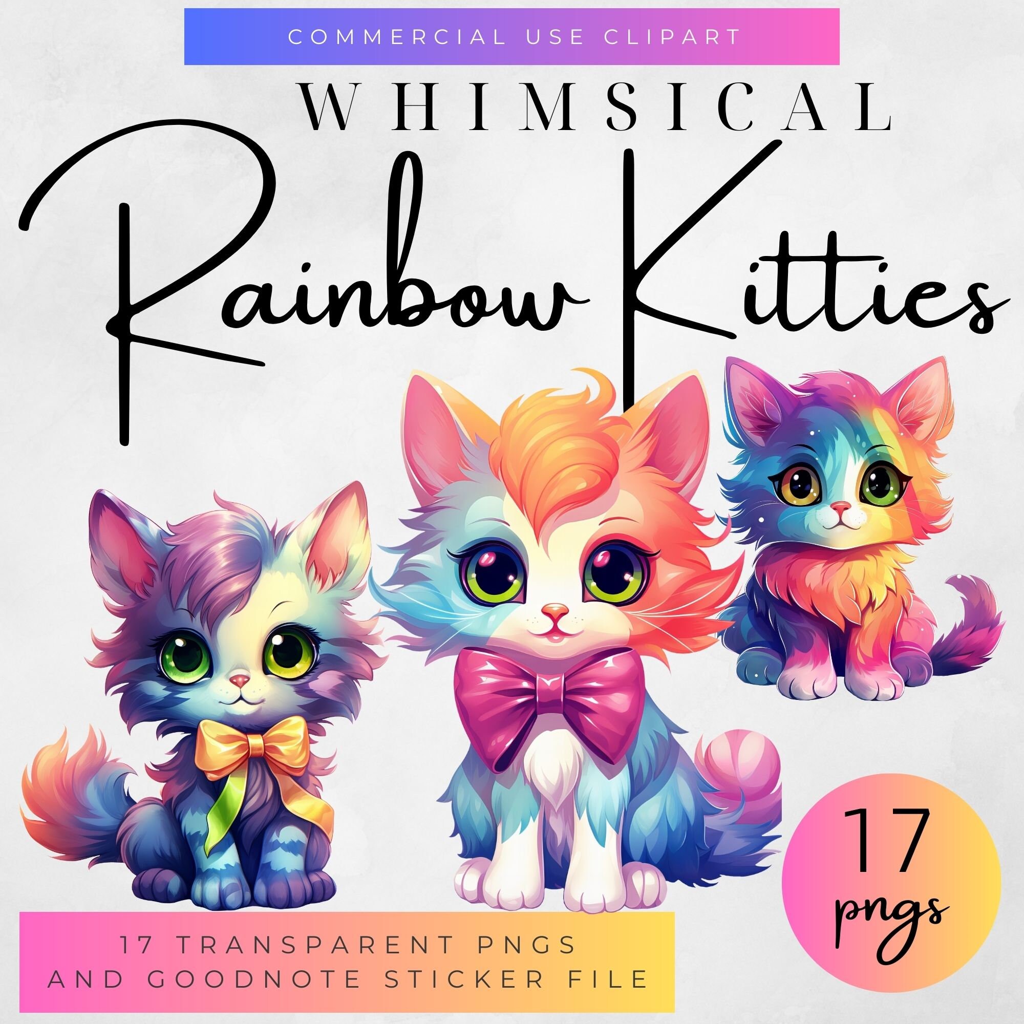Whimsical Rainbow Kitties Clipart, Rainbow Cats Clipart, Goodnotes ...