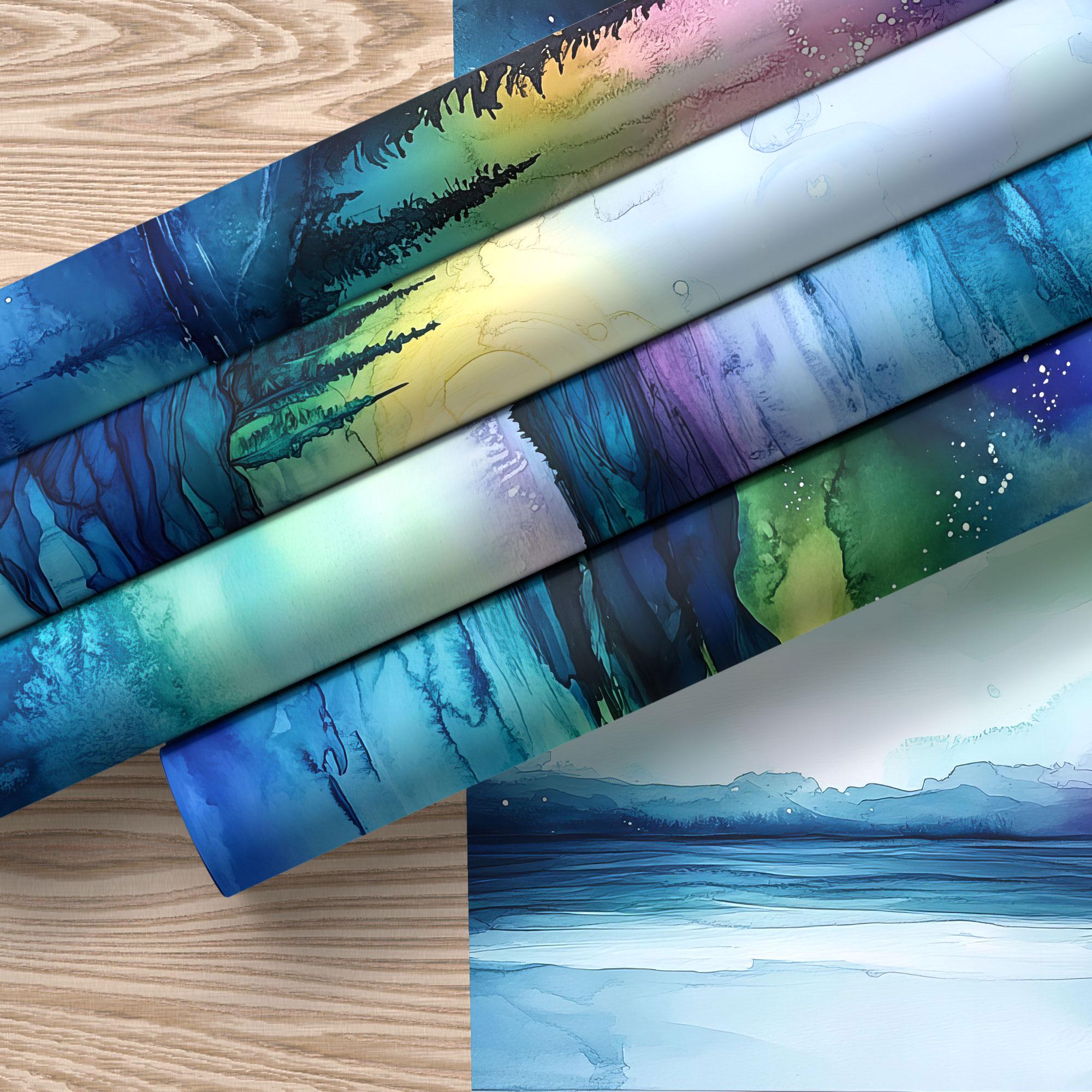 Northern Lights Digital Papers, Aurora Borealis Clipart, Bright Night ...