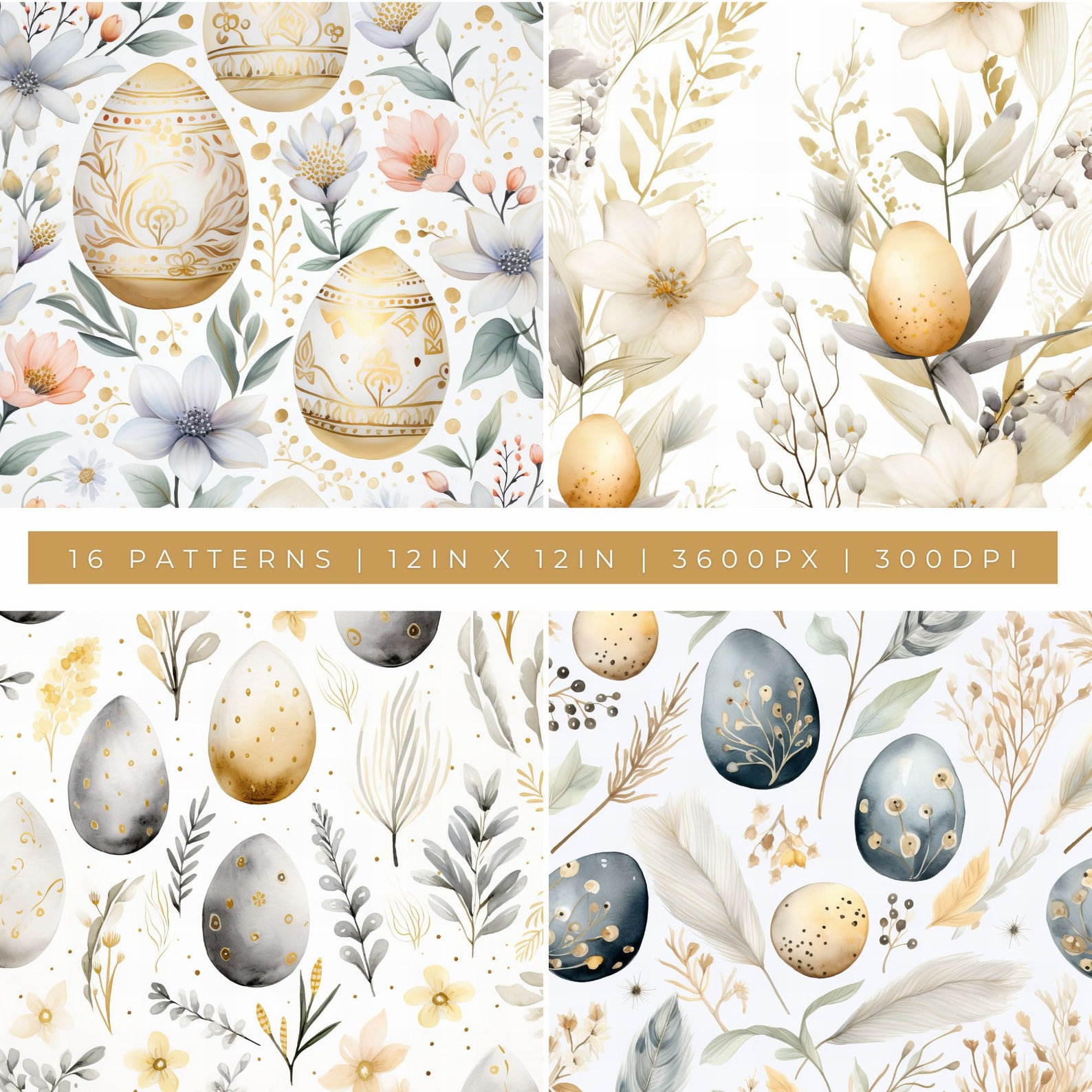 Neutral Nesting Easter Paper Pack, Elegant Floral and Egg Designs ...