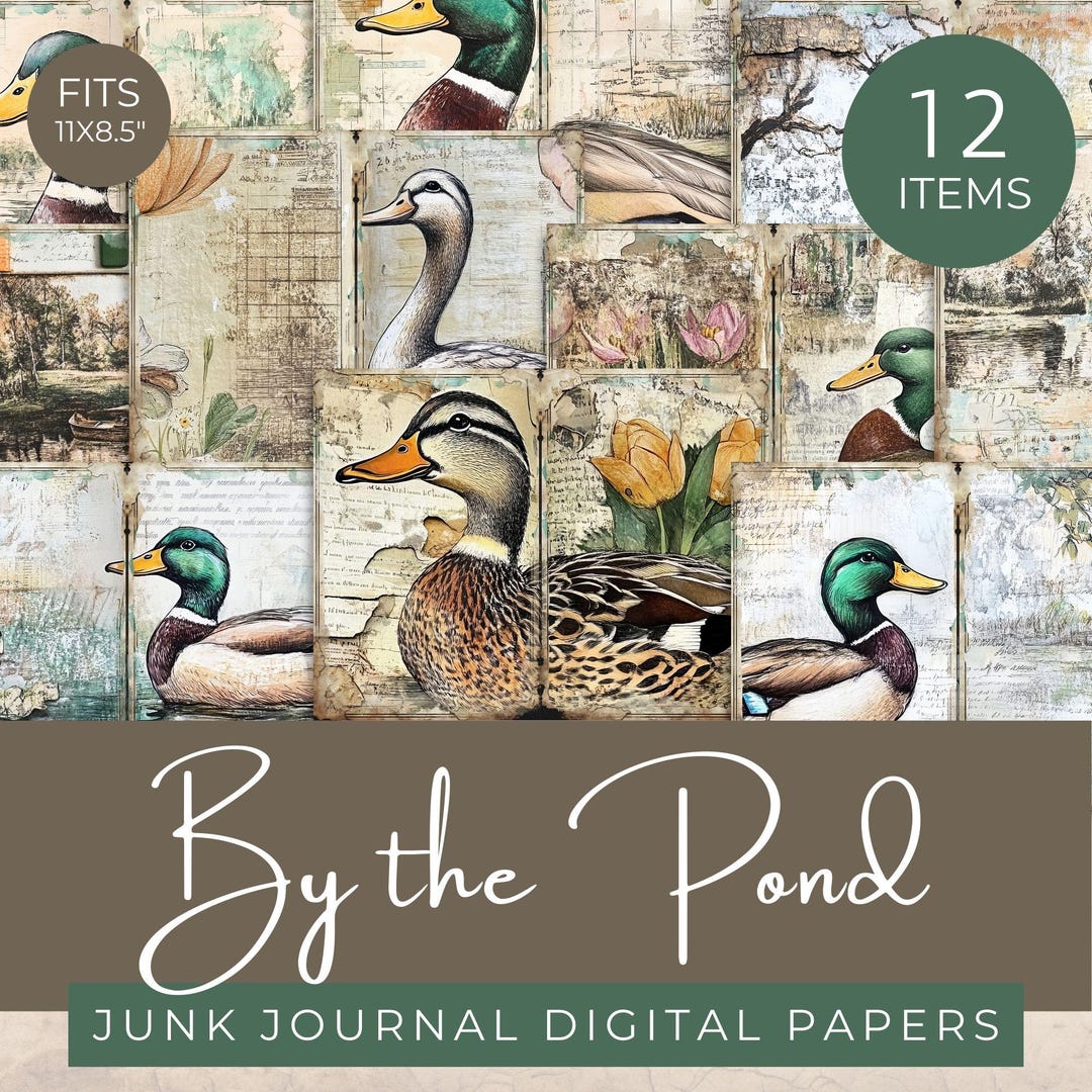 By the Pond Duck Junk Journal Papers, Printable Nature-themed Collage ...