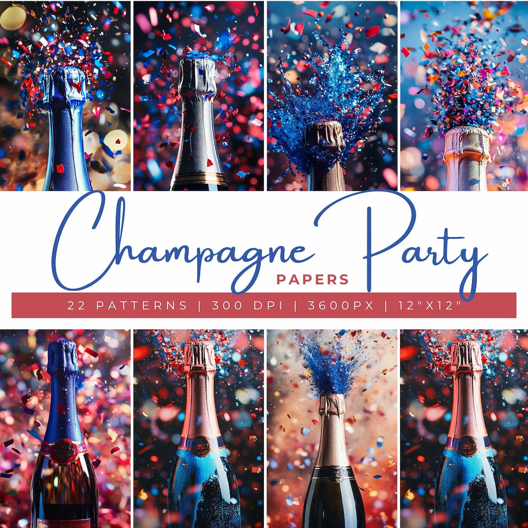 Champagne Bottle Confetti Party Paper, Festive Celebration Backgrounds ...