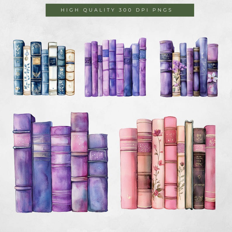 Boho Colorful Book Spines Clipart, Vibrant Bohemian Library Graphics ...