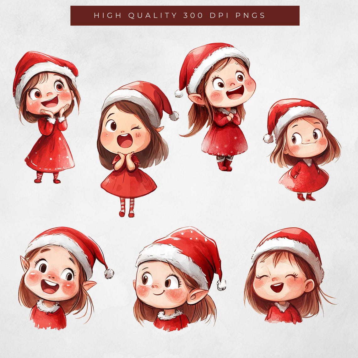 Mini Red Christmas Girl Elves Clipart, Festive Holiday Elf ...