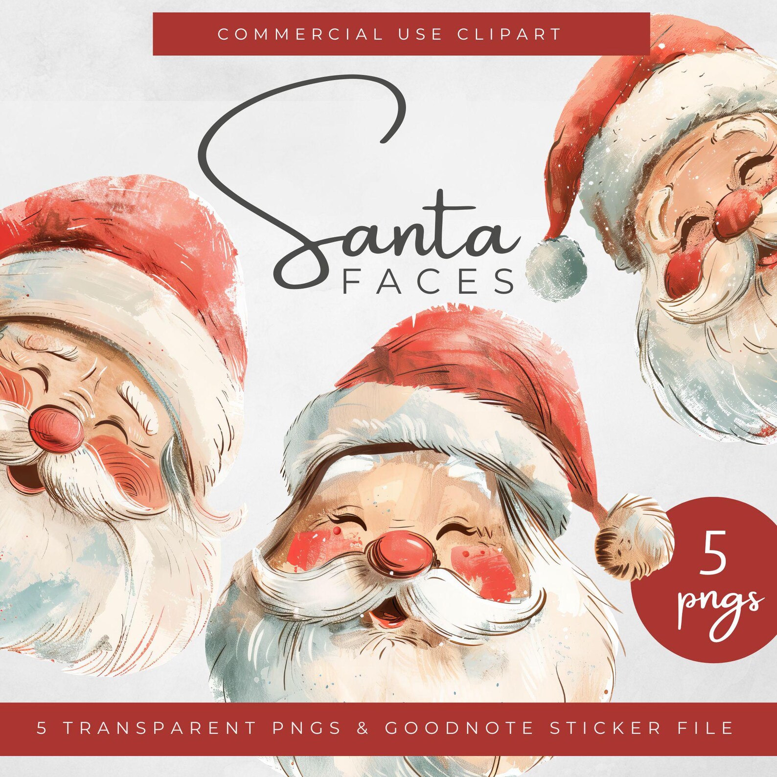 Santa Faces Clipart, Festive Santa Claus Illustrations, Christmas Santa ...
