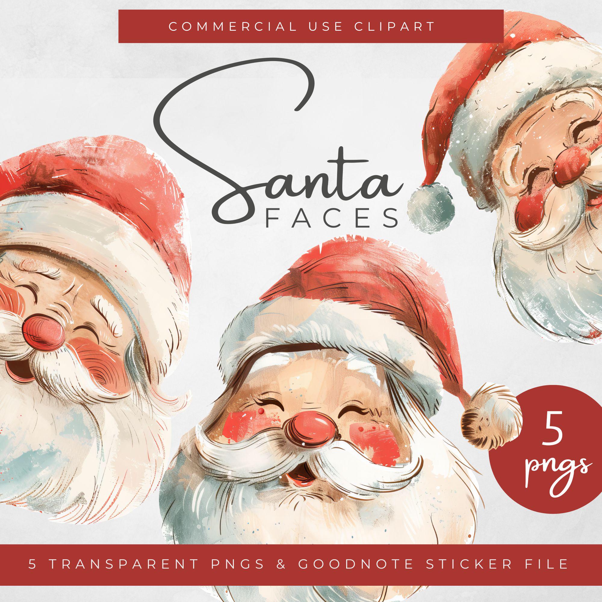 Santa Faces Clipart, Festive Santa Claus Illustrations, Christmas Santa ...