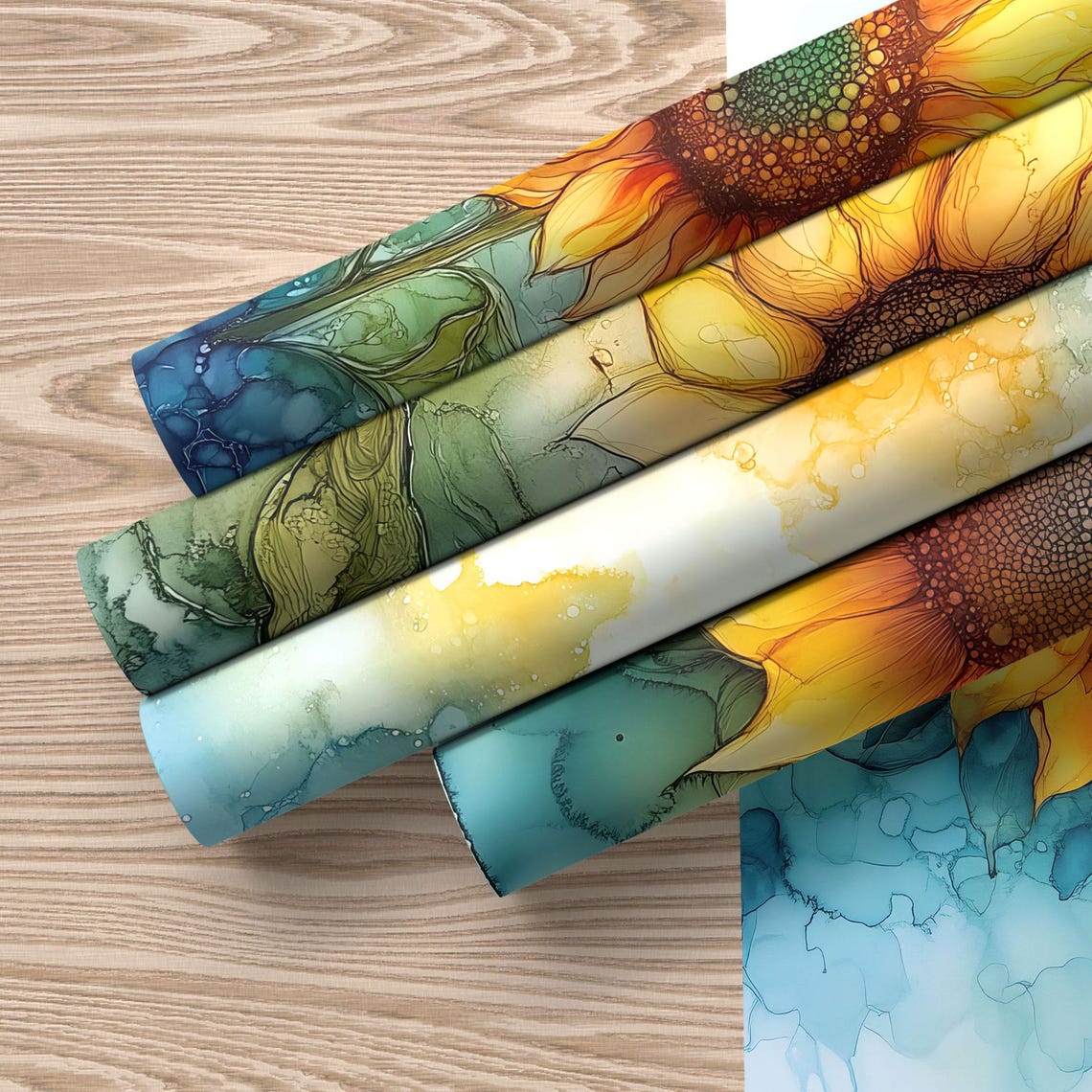 Sunflower Alcohol Ink Wash Digital Paper, Vibrant Floral Background ...