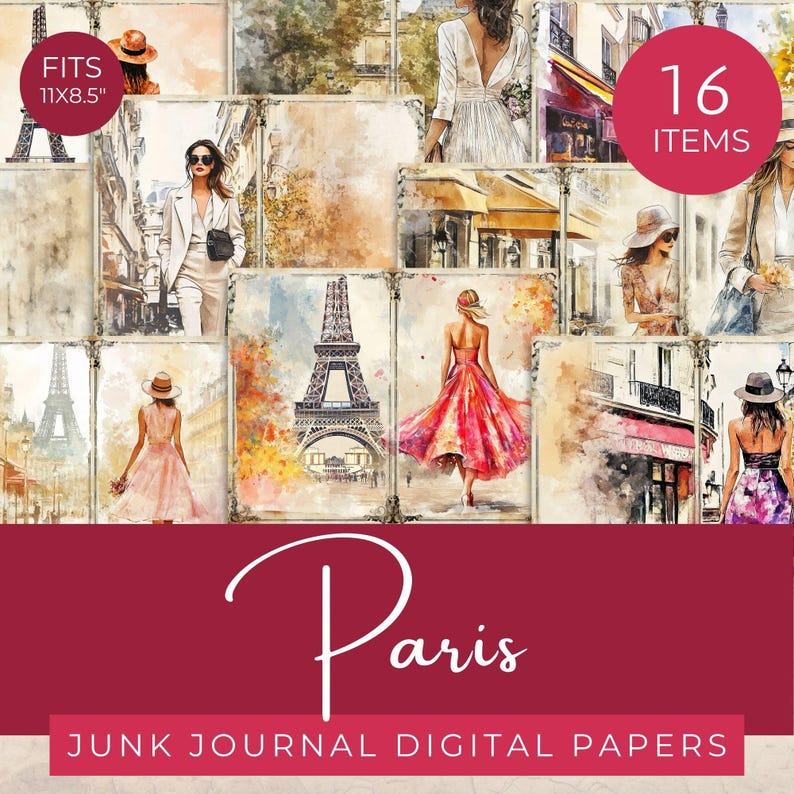 Paris Junk Journal Papers, Vintage Paris Digital Paper, French ...