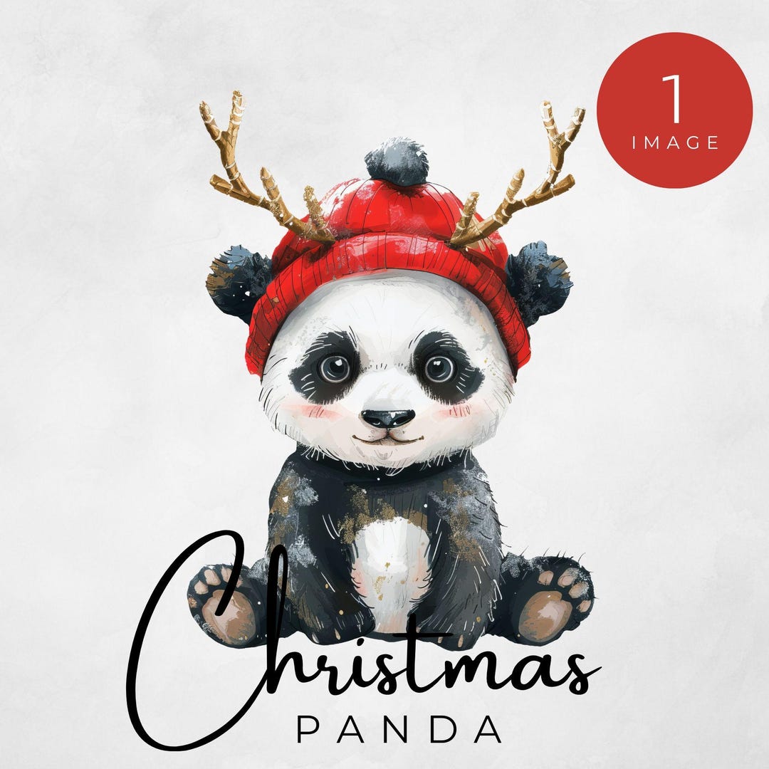 Christmas Panda Clipart, Adorable Holiday Panda Illustration, Christmas ...
