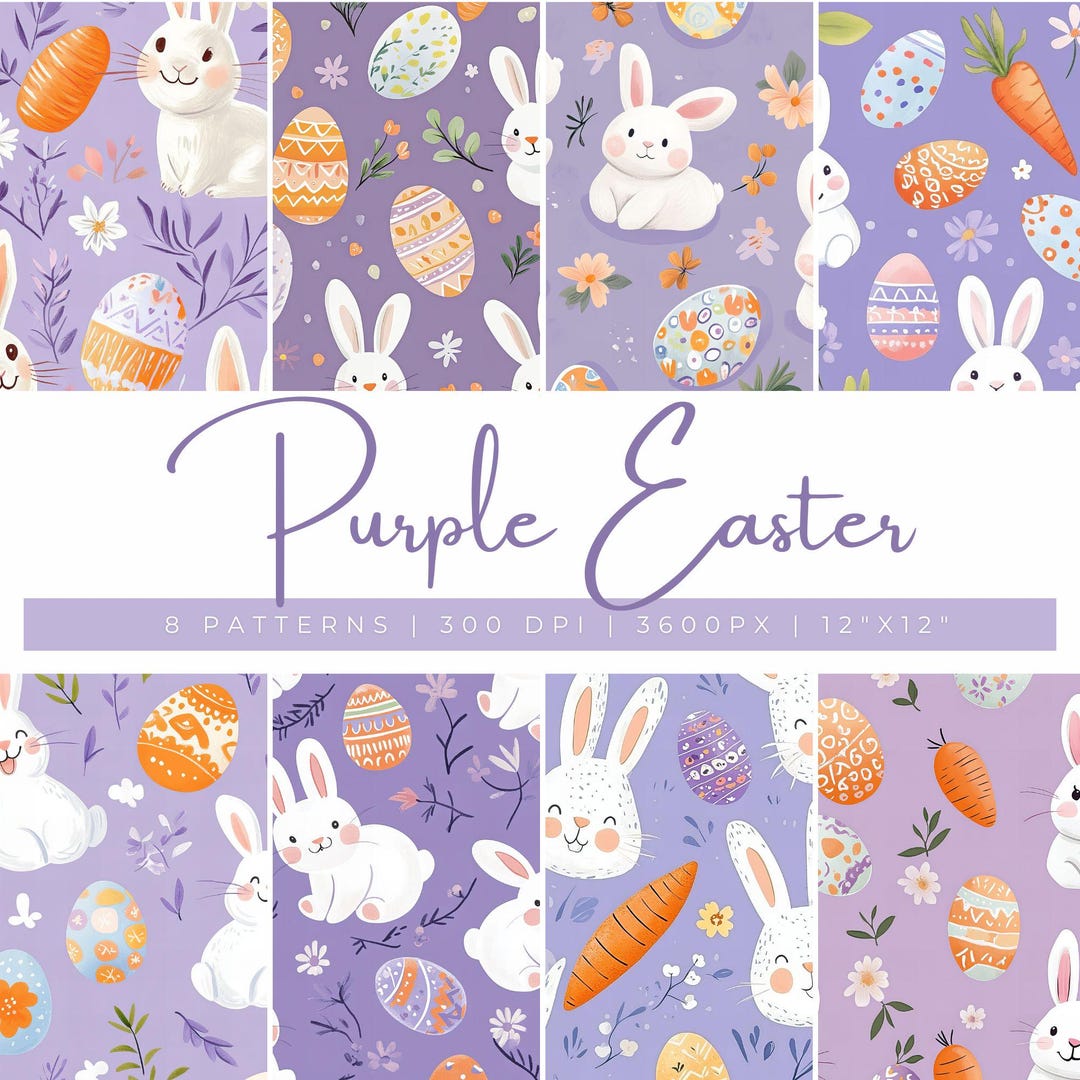 Purple Easter Backgrounds Digital Papers, Colourful Easter Egg ...
