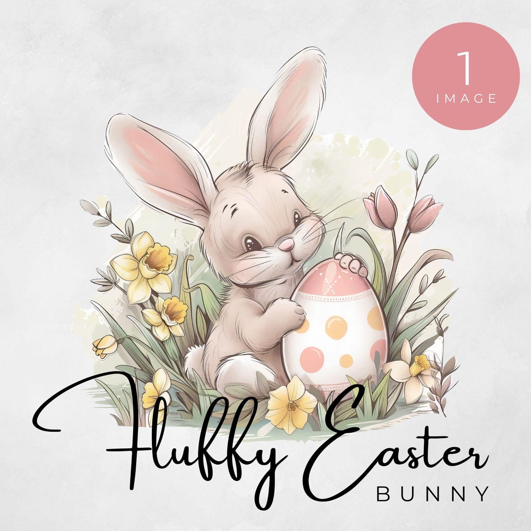 Fluffy Easter Bunny Clipart, Adorable Spring Rabbit With Easter Egg ...