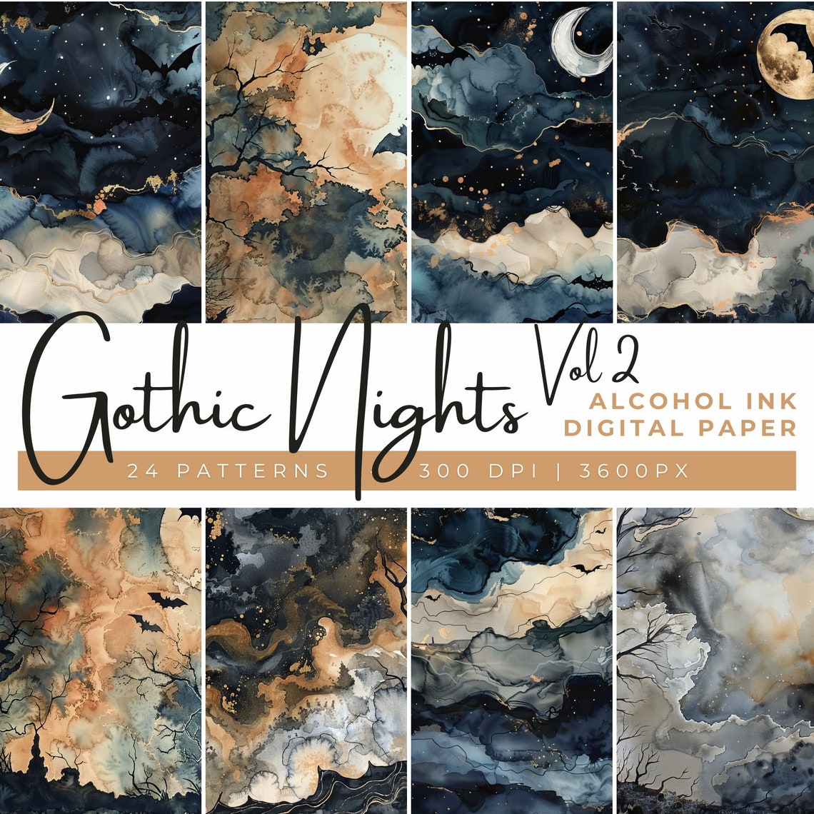 Gothic Nights Digital Paper, Halloween Back Drop, Spooky Backgrounds ...