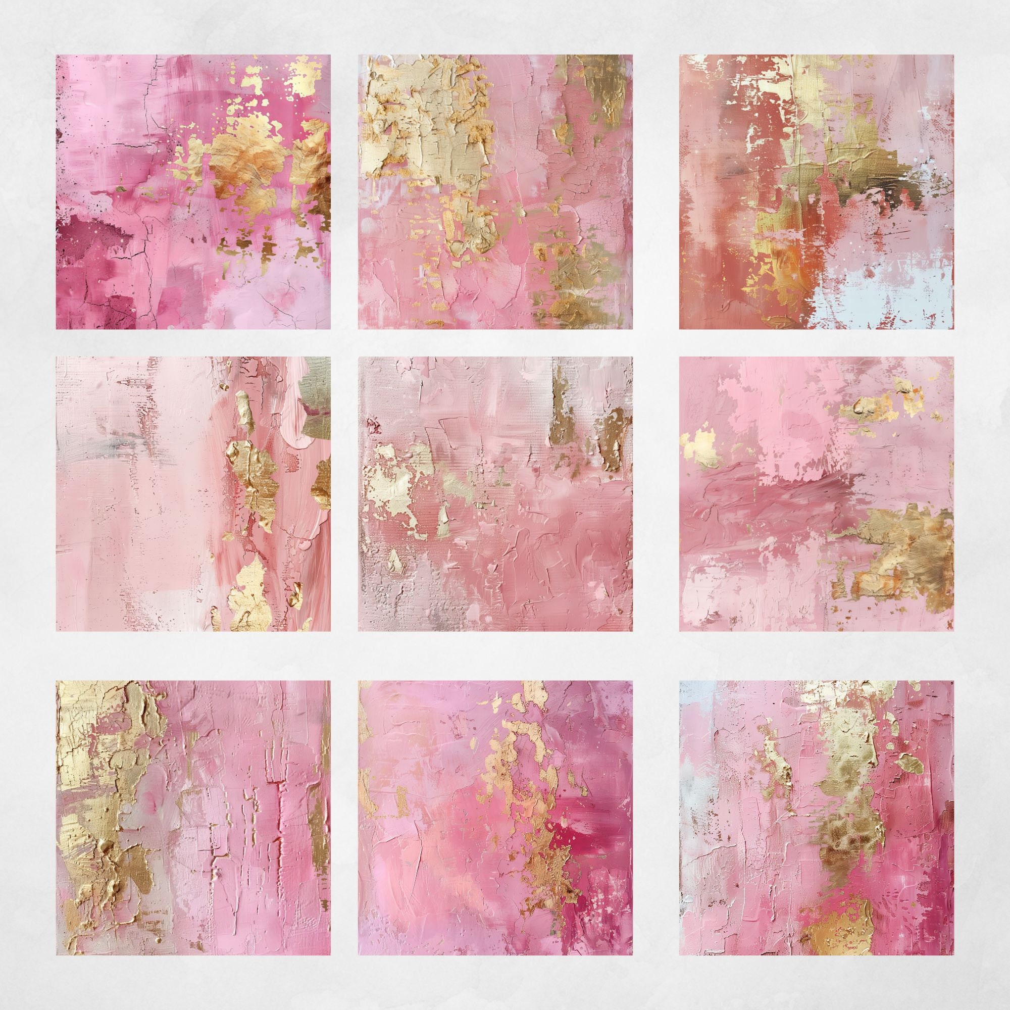 Pink Grunge Paint Digital Paper, Pink and Gold Texture Backgrounds ...