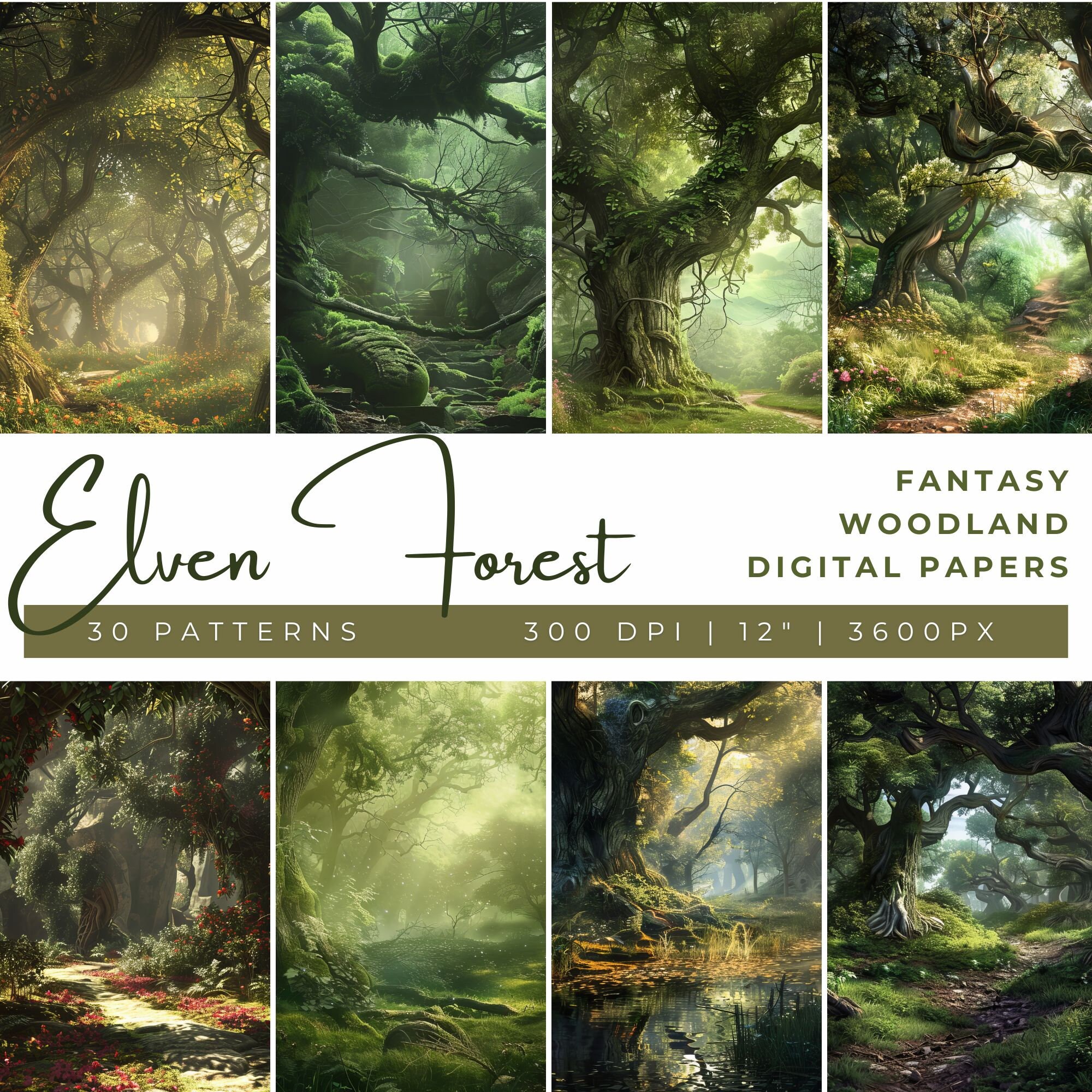 Elven Forest Digital Papers, Forestry Clipart, Enchanted Fantasy ...