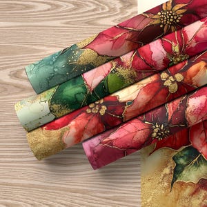 Christmas Poinsettias Digital Paper, Watercolour Poinsettias ...