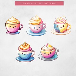 Colourful Kawaii Latte Clipart, Cute Coffee Illustration, Bright Kawaii ...