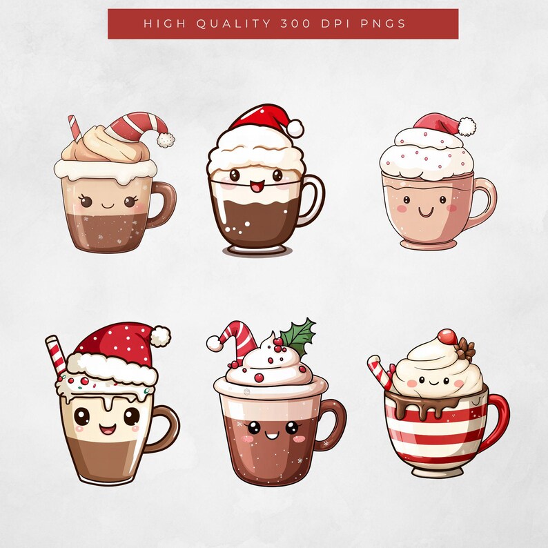 Kawaii Christmas Hot Chocolate Clipart, Cute Holiday Cocoa ...