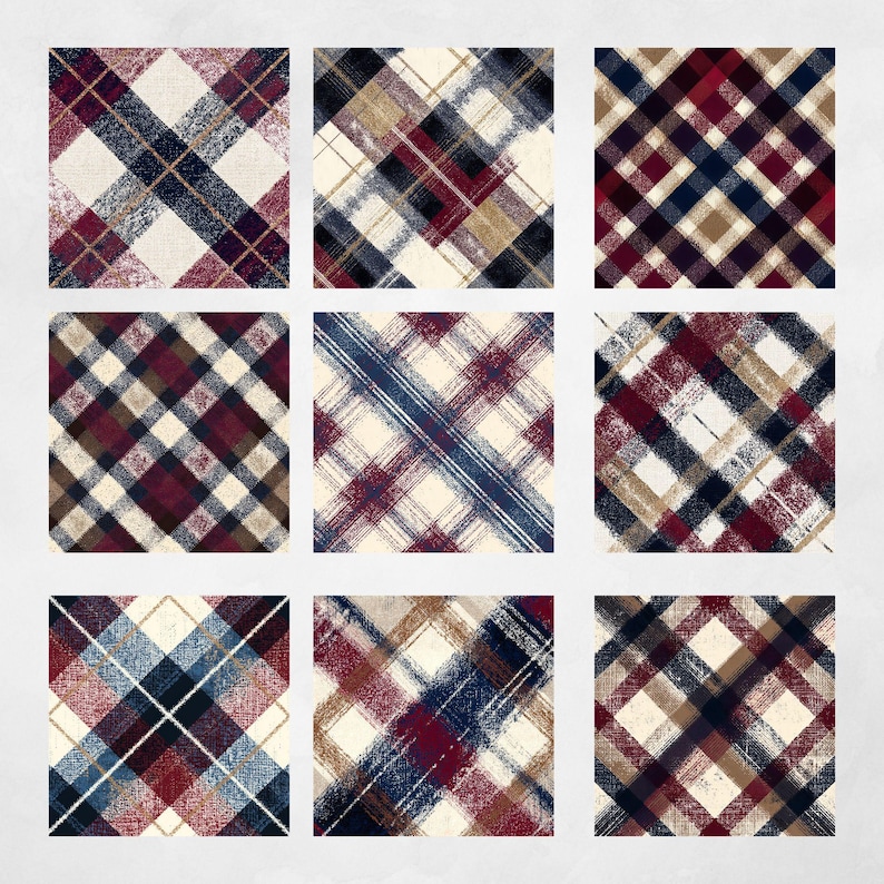 Burgundy & Gold Plaid Digital Paper, Tartan Check Pattern Backgrounds ...