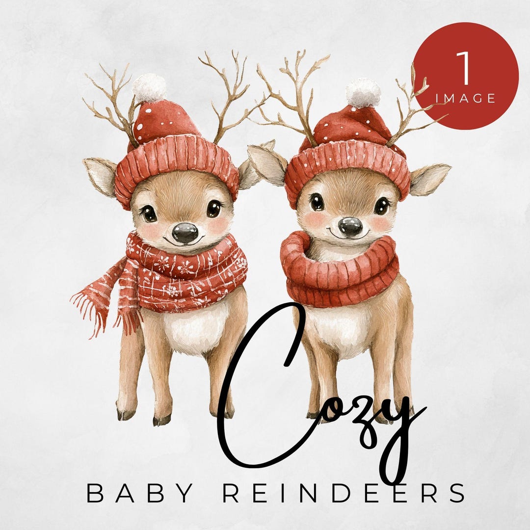 Cozy Baby Reindeers Clipart, Cute Christmas Reindeer Art, Watercolour ...
