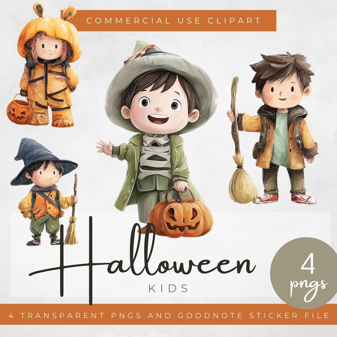 Cute Halloween Kids Clipart, Trick or Treat Graphics, Fall Costume ...