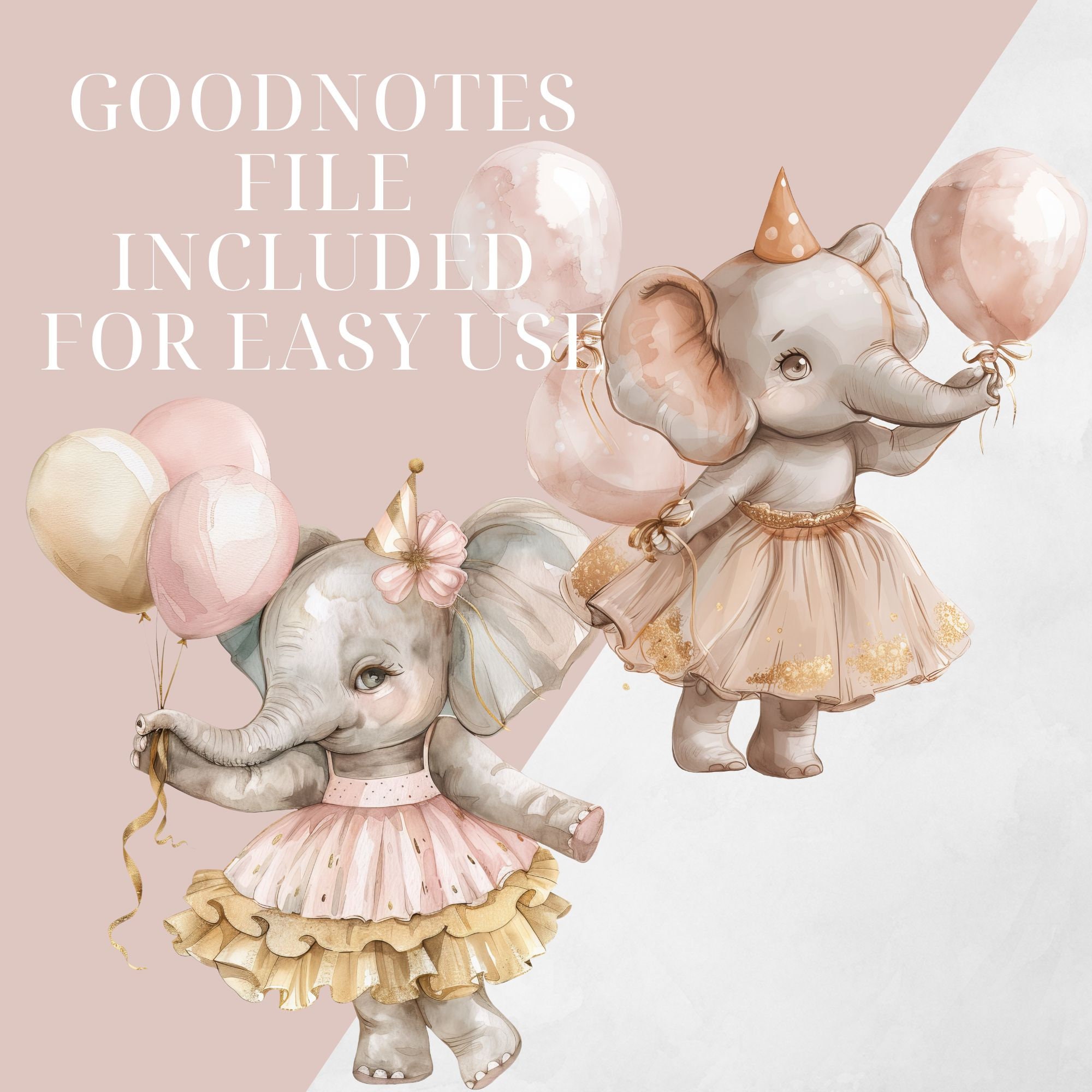 Pink Party Elephant Clipart, Birthday Elephant Stickers, Goodnotes ...