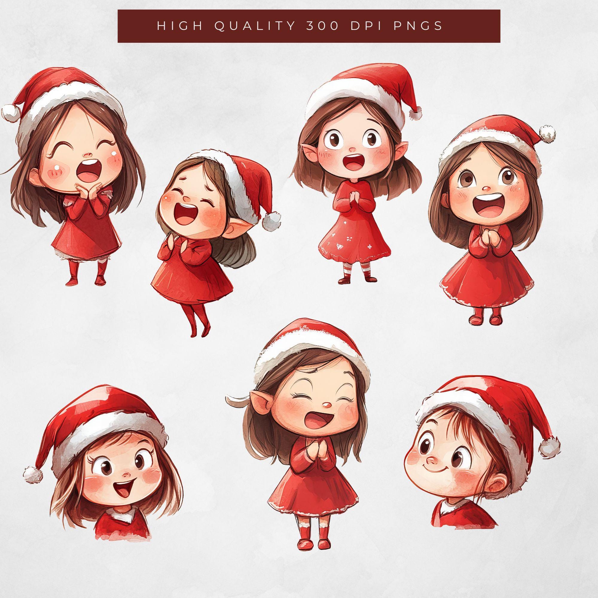 Mini Red Christmas Girl Elves Clipart, Festive Holiday Elf ...