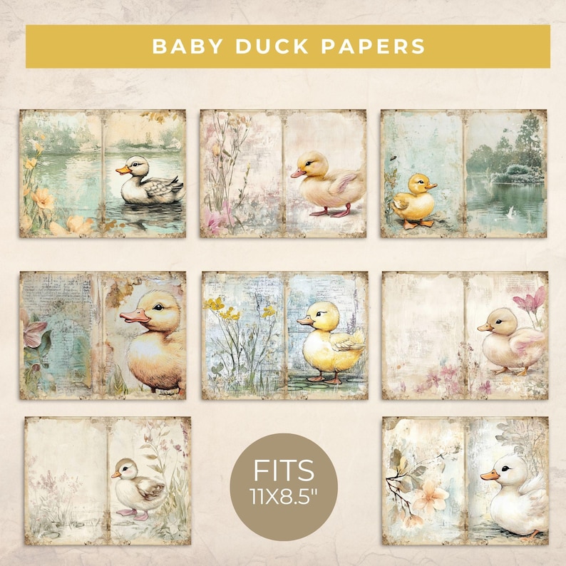 Vintage Baby Duck Junk Journal Papers, Printable Duckling Digital Paper ...