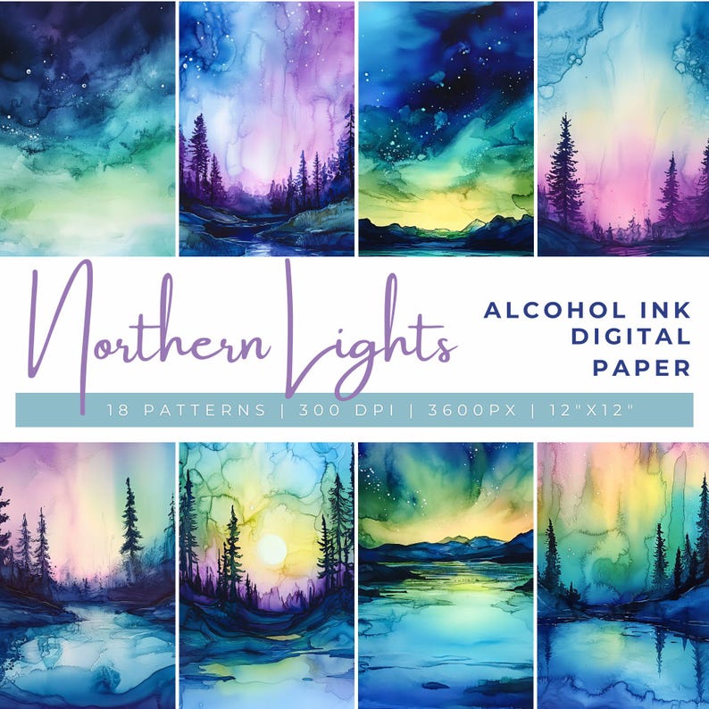 Northern Lights Digital Papers, Aurora Borealis Clipart, Bright Night ...