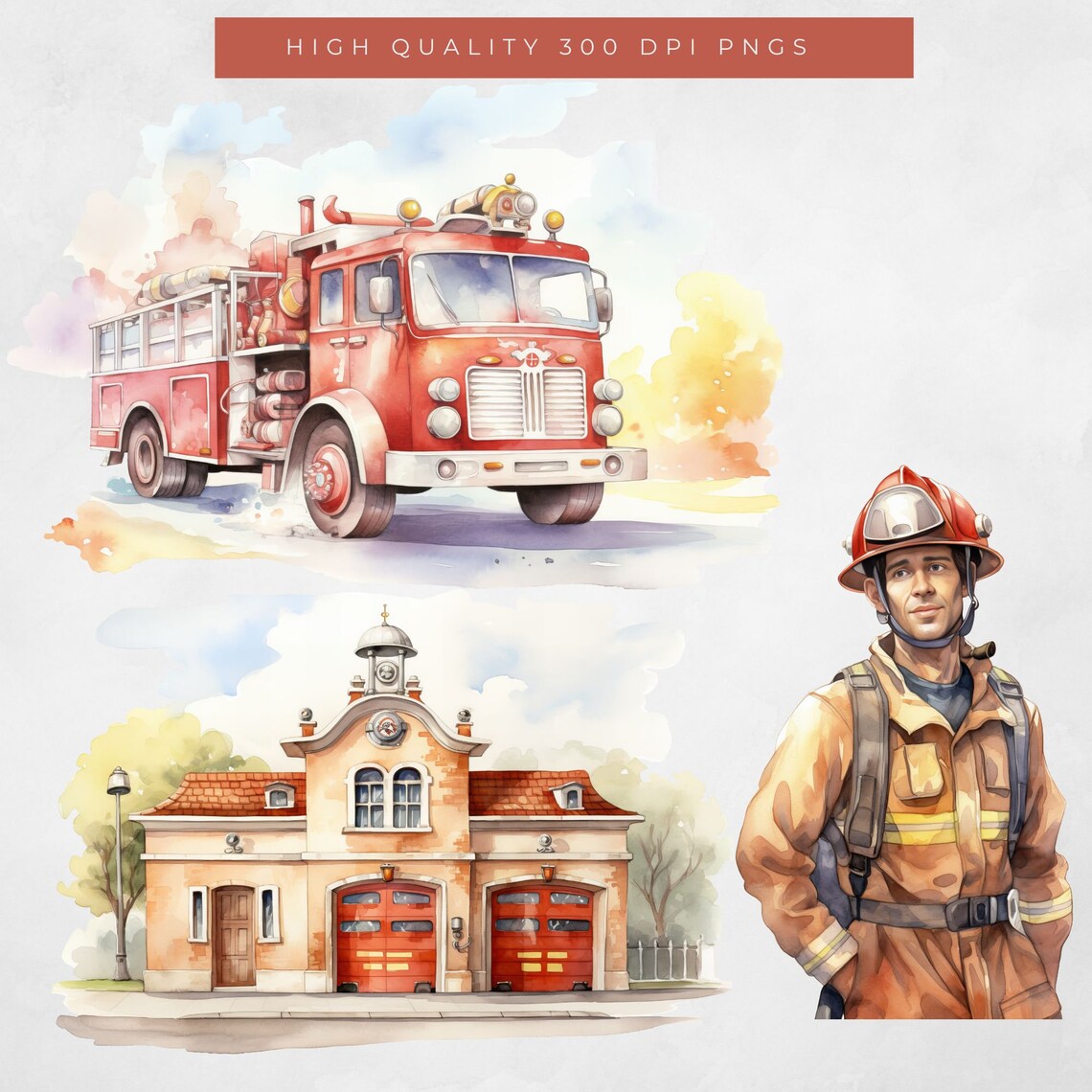 Firetruck Clipart, Fireman Art, Kids Dressed up as Firefighters Clip ...