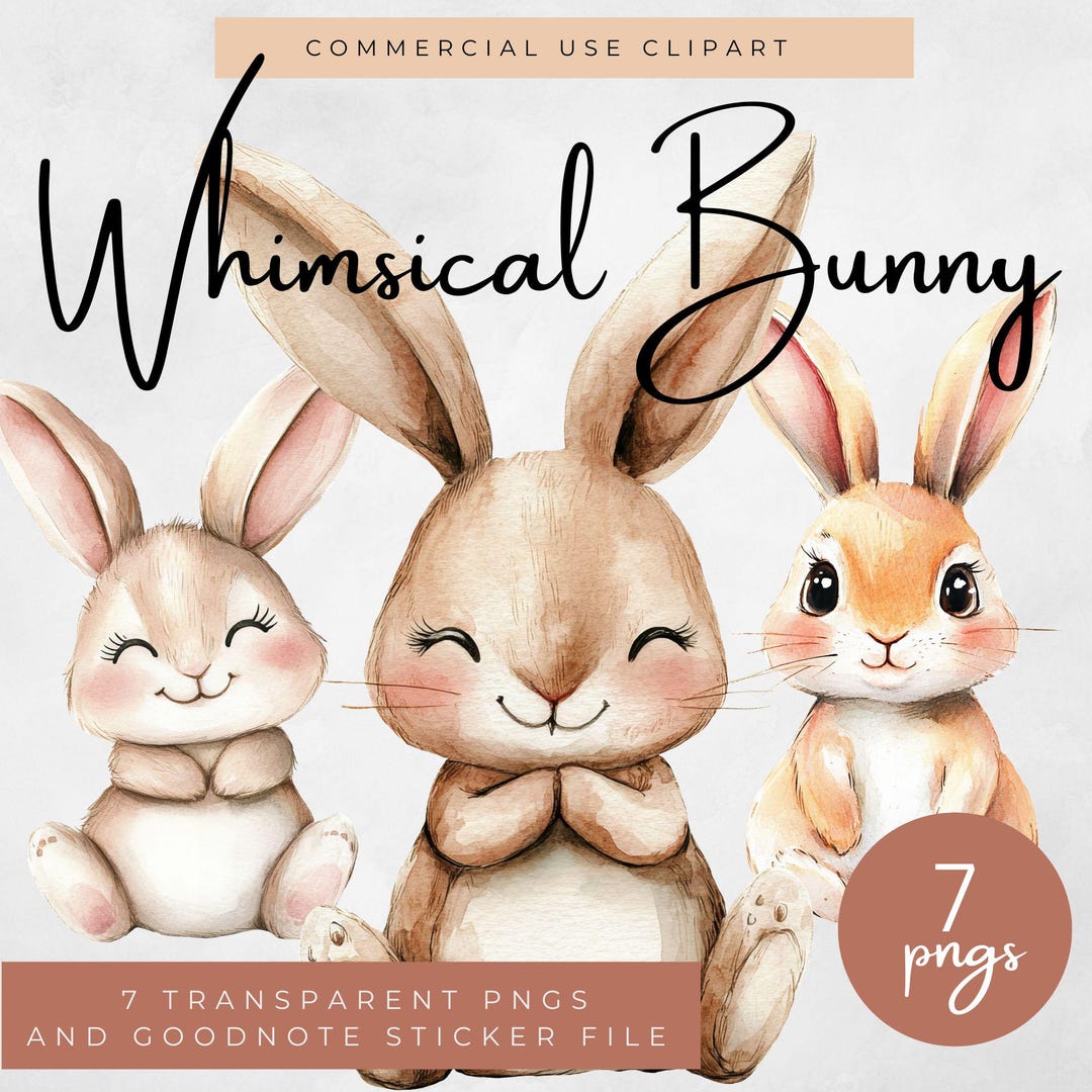 Whimsical Bunny Clipart, Easter Bunny Stickers, Easter Goodnotes ...
