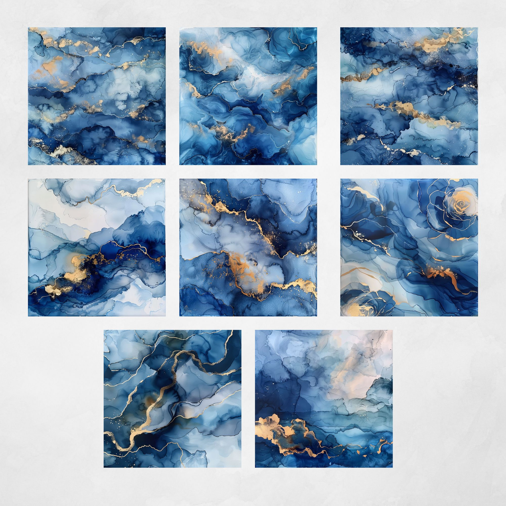 Navy and Dusty Blue Digital Paper, Blue Watercolour Textures, Rose Gold ...