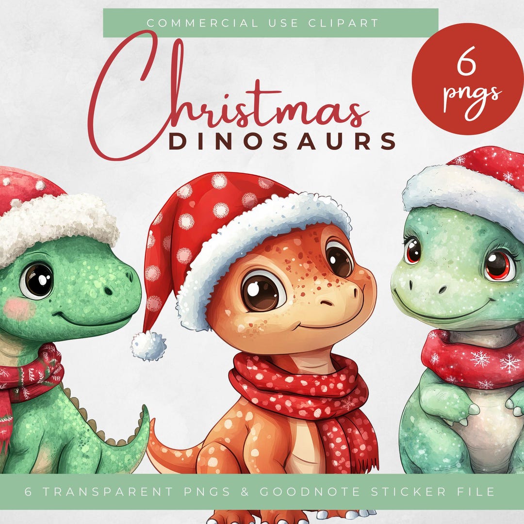 Christmas Dinosaurs Clipart, Festive Dino Illustrations, Holiday ...