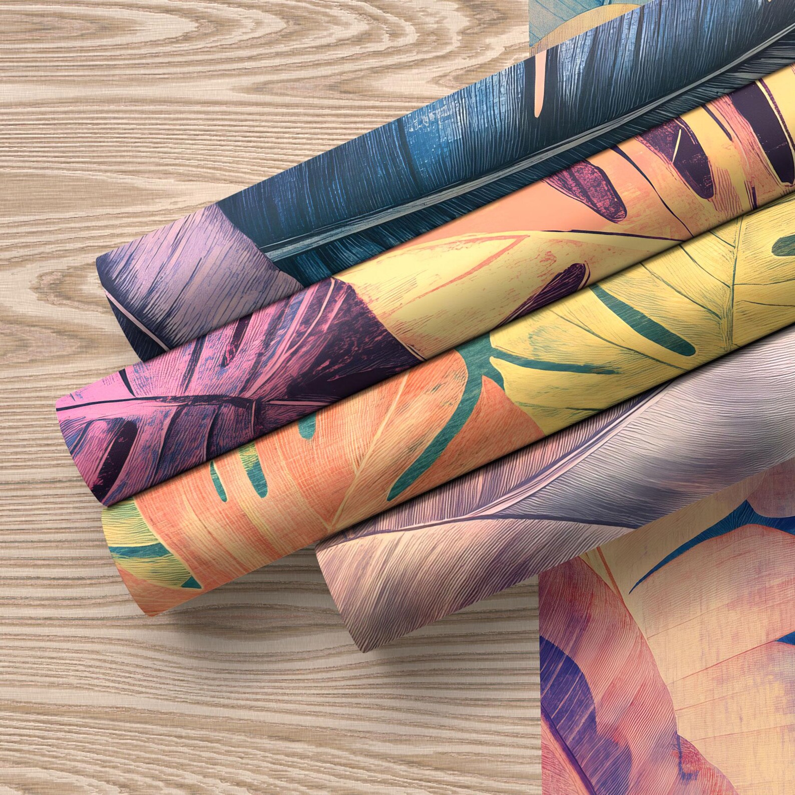 Vintage Sunset Tropical Leaves Digital Papers, Retro Warm Tones ...