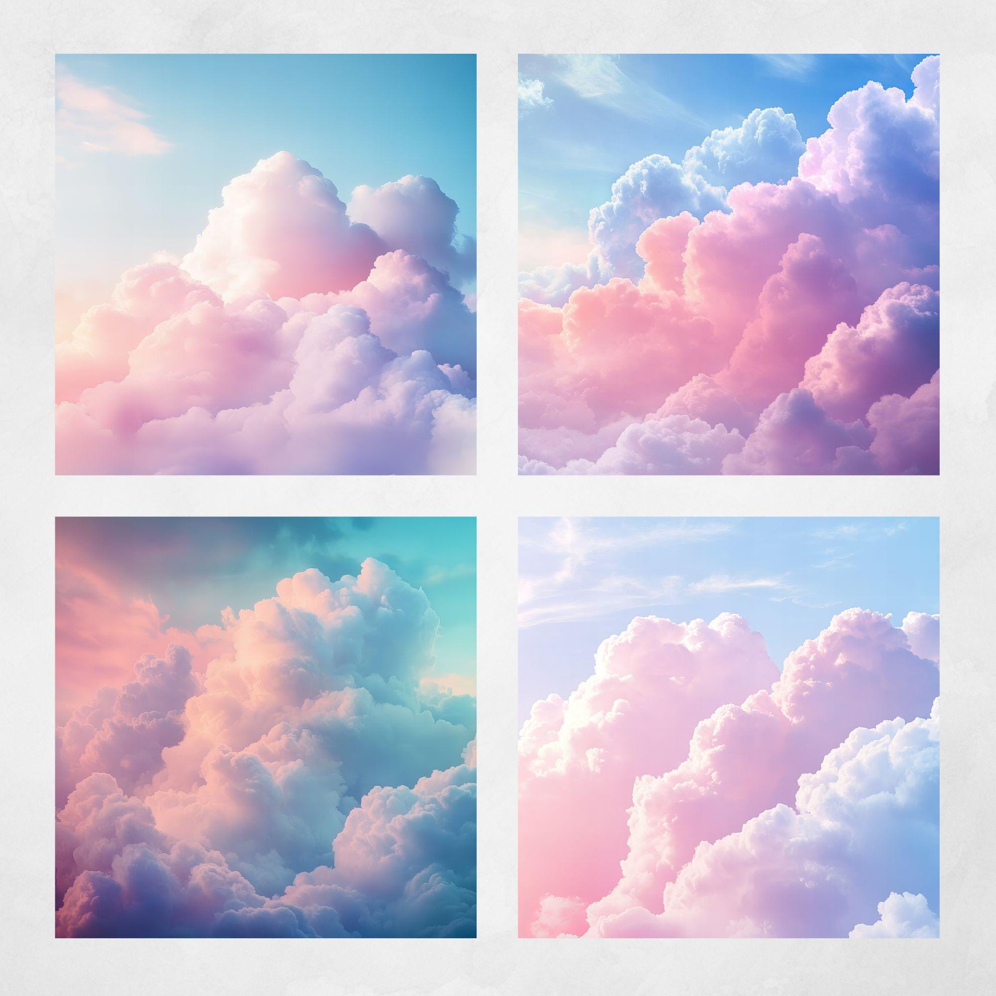 Pink and Blue Clouds Digital Papers, Soft Pastel Cloud Backgrounds ...
