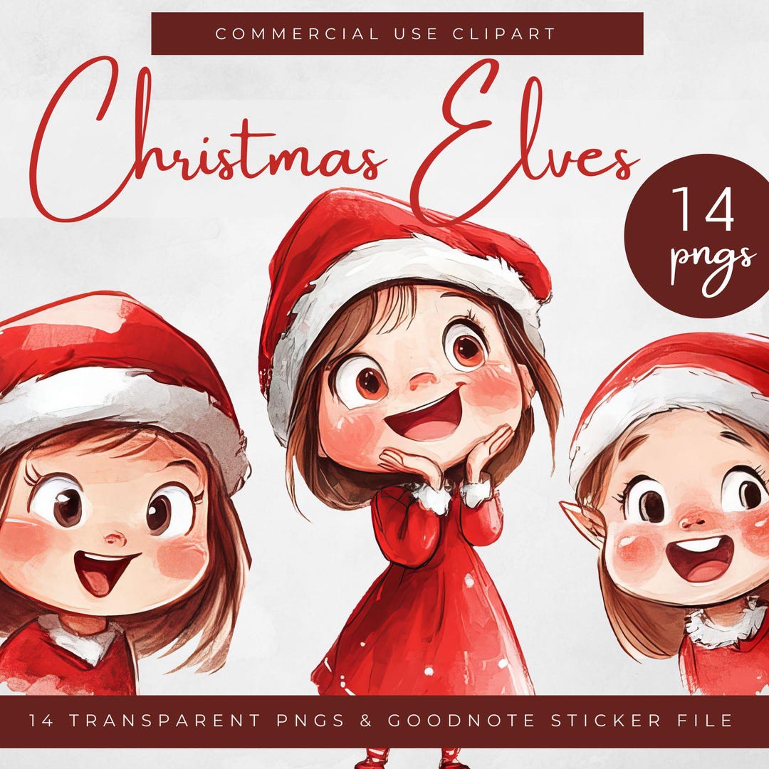 Mini Red Christmas Girl Elves Clipart, Festive Holiday Elf ...