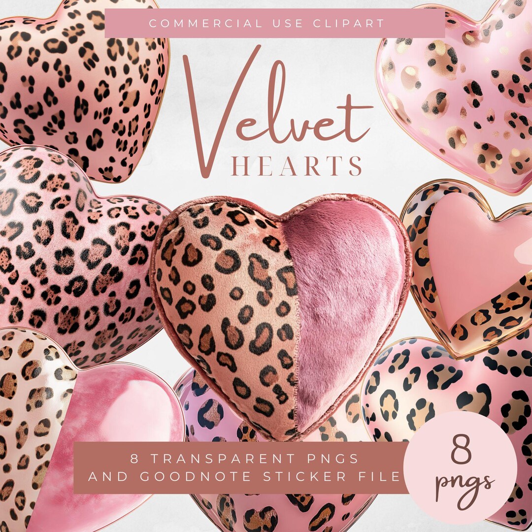 Velvet Hearts Valentine's Day Clipart, Blush Pink & Leopard Print ...