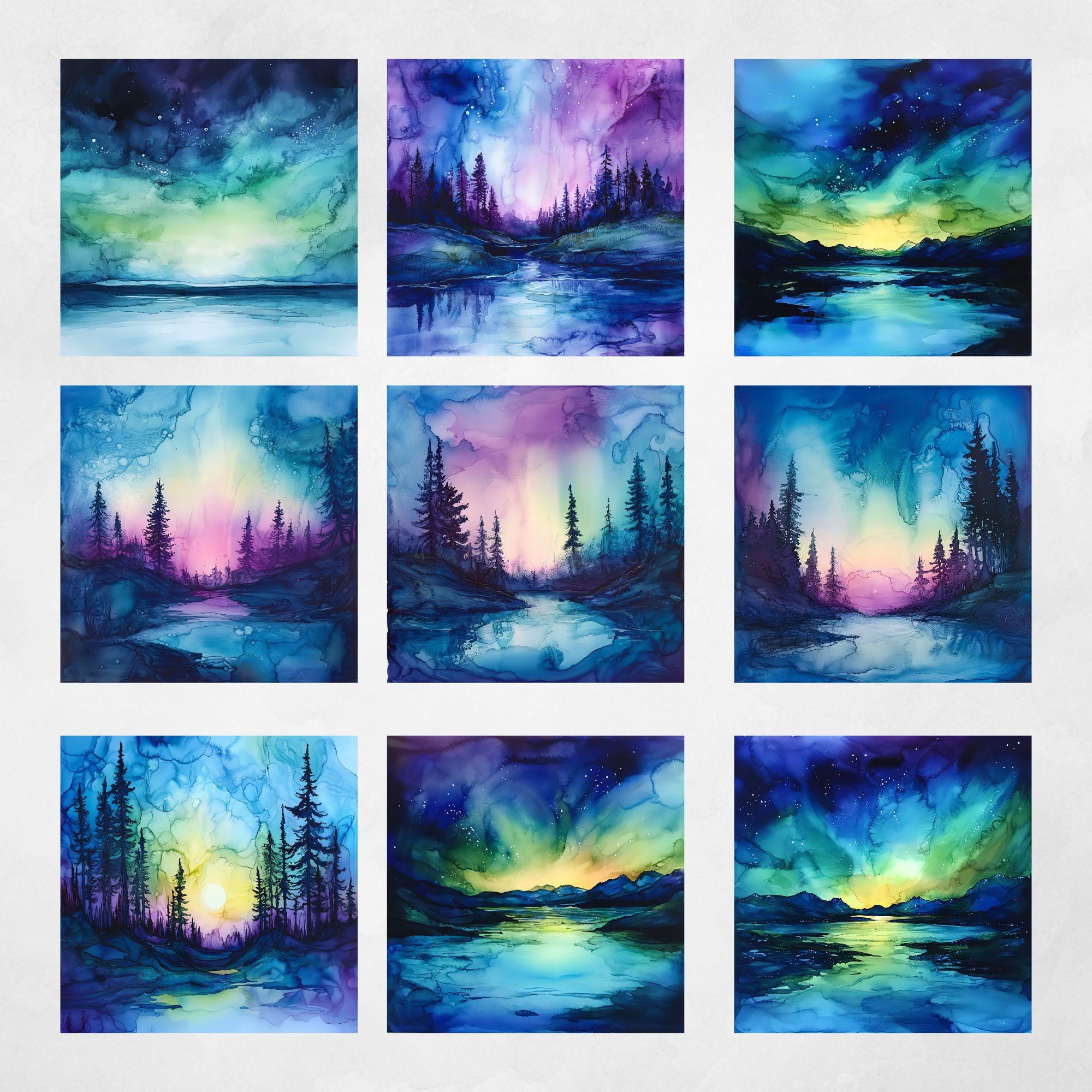 Northern Lights Digital Papers, Aurora Borealis Clipart, Bright Night ...