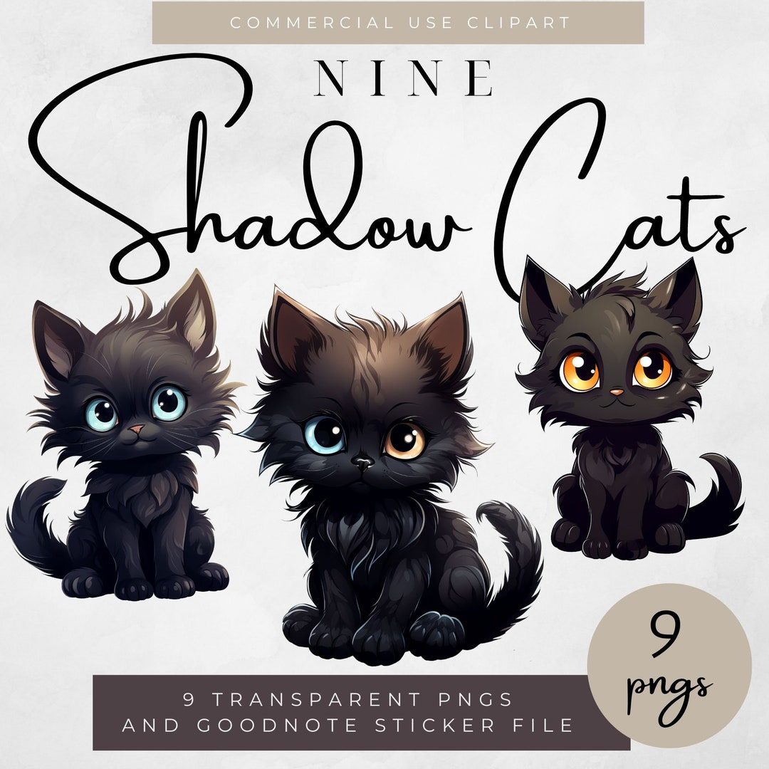 Nine Shadow Cats Clipart, Goodnotes Stickers, Transparent Pngs, Clip ...