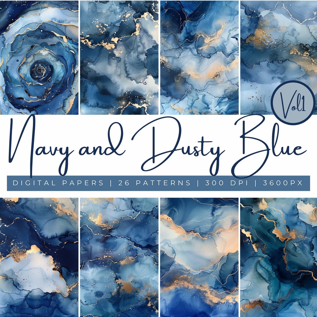 Navy and Dusty Blue Digital Paper, Rose Gold Alcohol Ink Wash Texture ...
