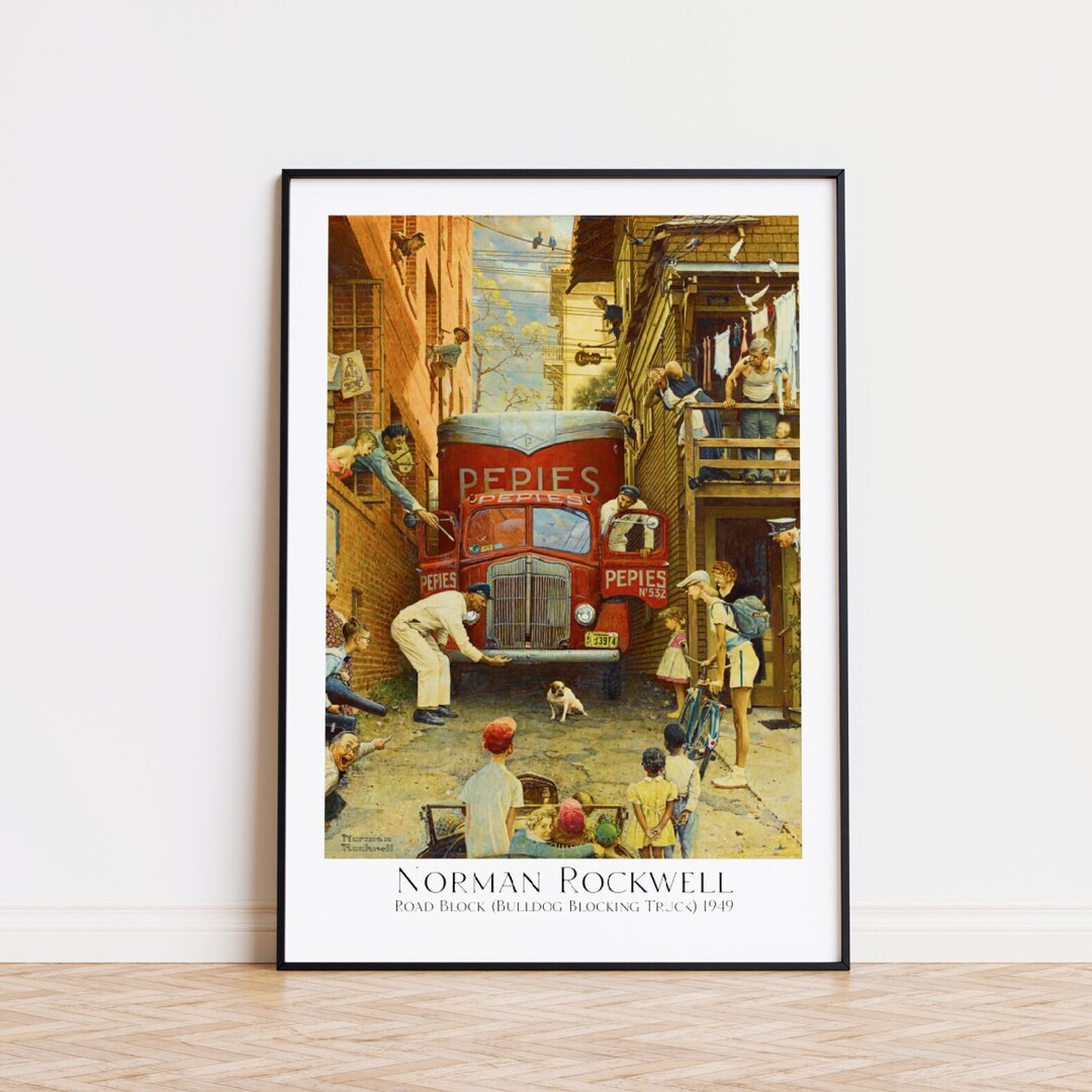 Norman Rockwell Road Block bulldog Blocking Truck, Traffic Conditions ...