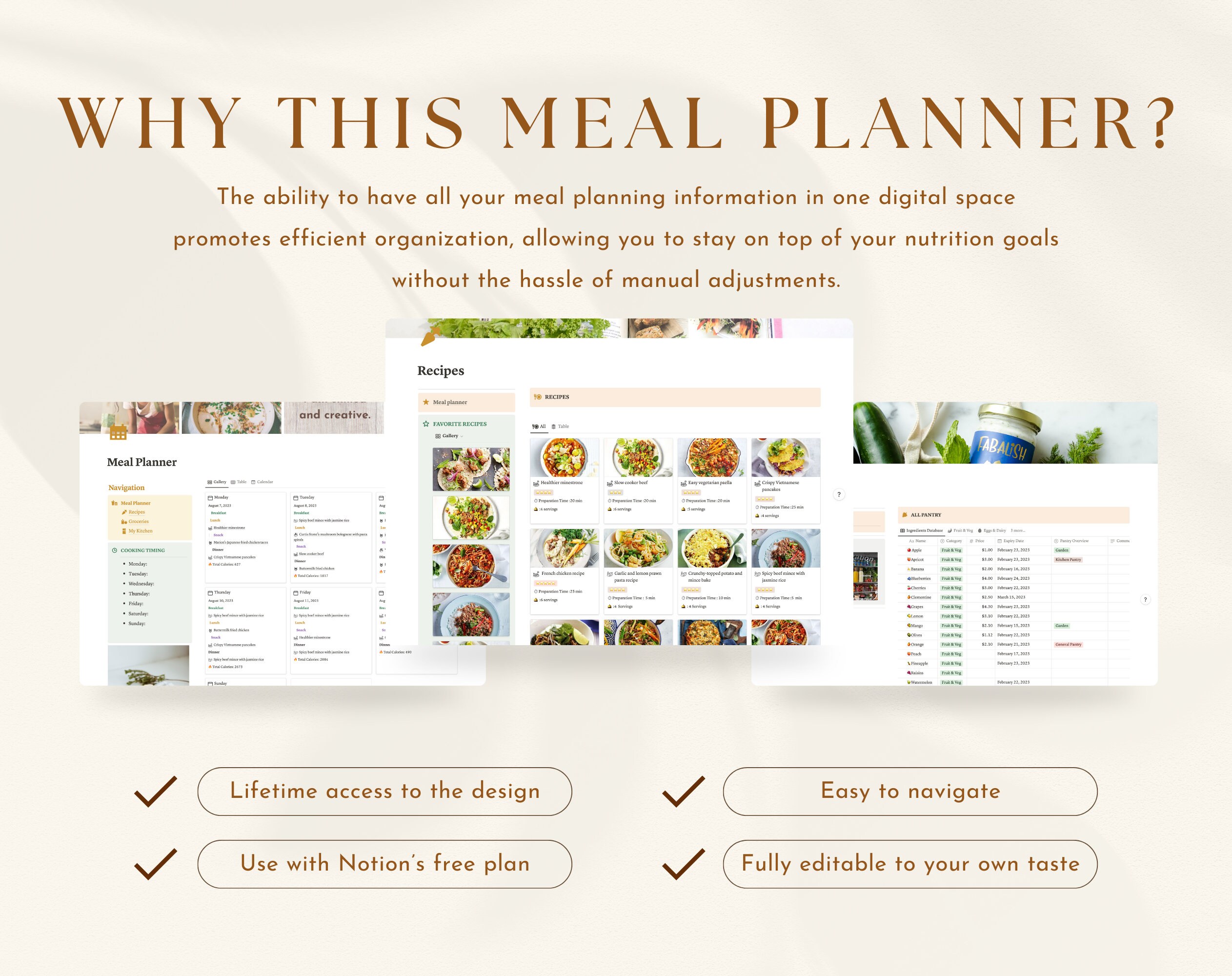 Notion Meal Planner Template, Digital Recipe Cook Book, Kitchen and ...