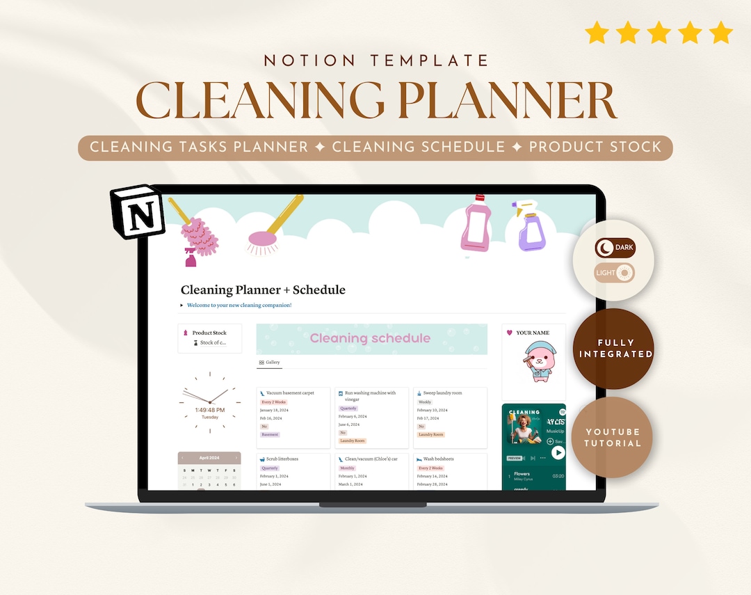 Notion Cleaning Planner Template Household Cleaning Schedule Declutter ...