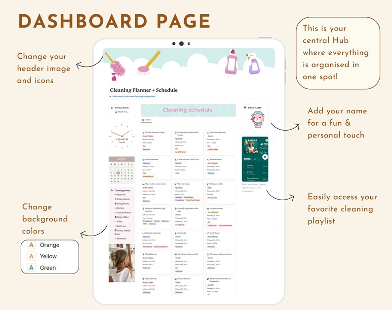 Notion Cleaning Planner Template Household Cleaning Schedule Declutter Checklist ADHD Checklist ...