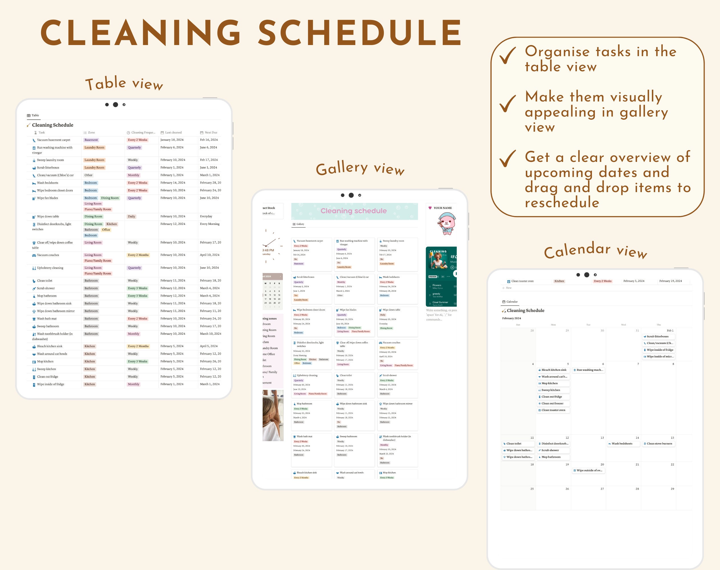 Notion Cleaning Planner Template Household Cleaning Schedule Declutter ...