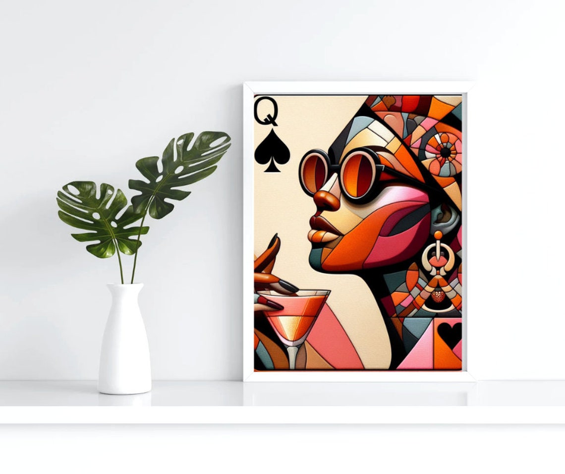Queen of Hearts Playing Card Set Funky Wall Art, Pink and Orange Preppy ...