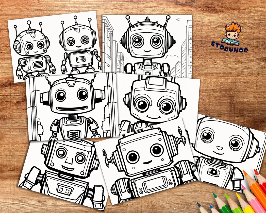 10 Pages Robot's Coloring Pages Printable, Robot Drawing, PDF ...