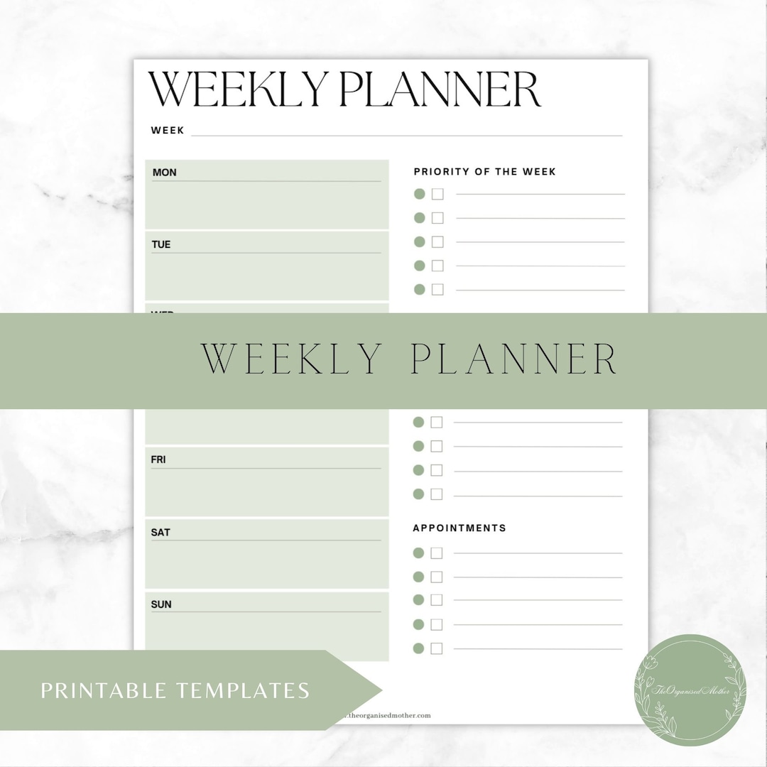 Weekly Planner, Portrait Digital Planner, Printable Weekly Planner ...